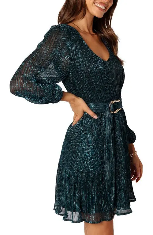 PETAL & PUP Glimmer Metallic Belted Dress