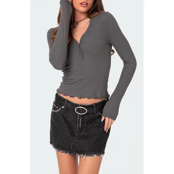 EDIKTED Emerson V-neck Long Sleeve Henley