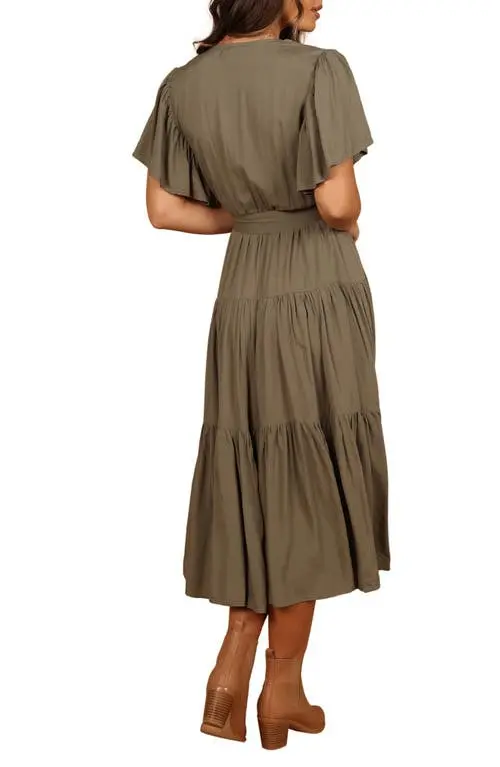PETAL & PUP Barker Tiered Faux Wrap Dress - Olive
