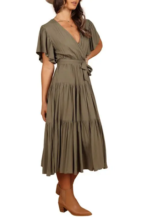 PETAL & PUP Barker Tiered Faux Wrap Dress - Olive