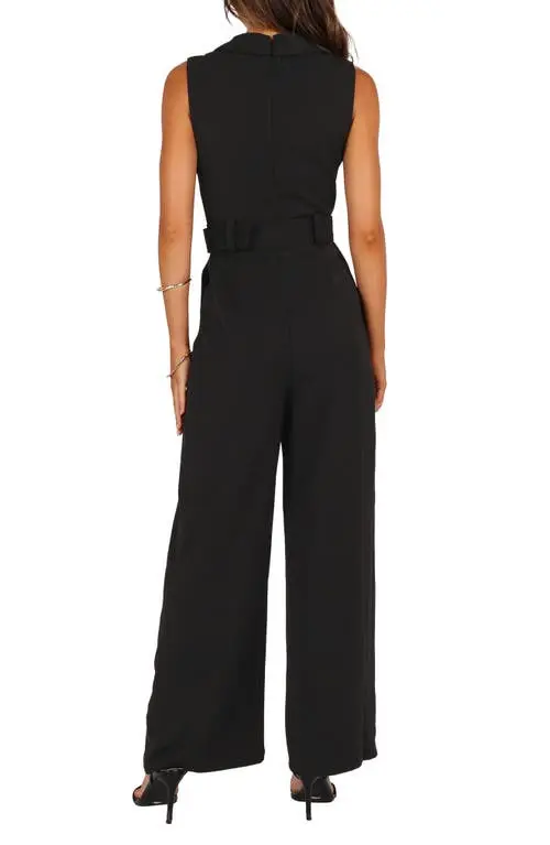 PETAL & PUP Sienna Belted Sleeveless Wide Leg Jumpsuit - Black