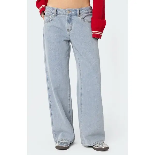 EDIKTED Washed Low Rise Jeans - Light-blue
