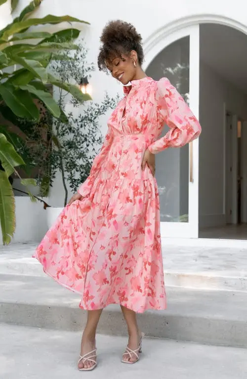 PETAL & PUP Forever Print Long Sleeve Tiered Midi Dress