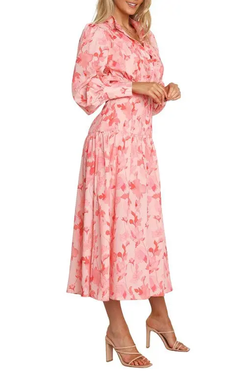 PETAL & PUP Forever Print Long Sleeve Tiered Midi Dress