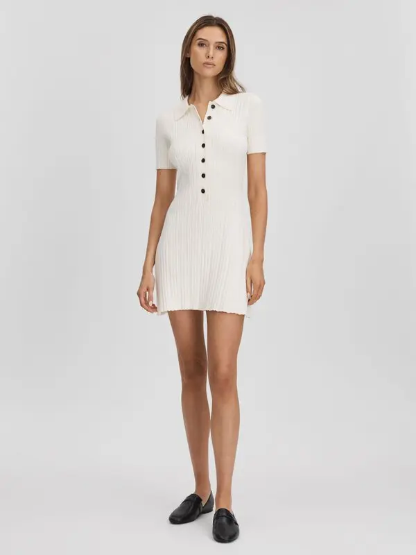white christmas dresses ANDREADAMO Cotton Ribbed Jersey Draped Mini Dress main image 0