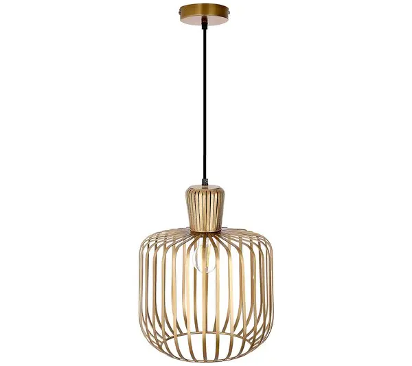 RIVER OF GOODS 11.75'w Antique Brass Caged Pendant Light - One-color