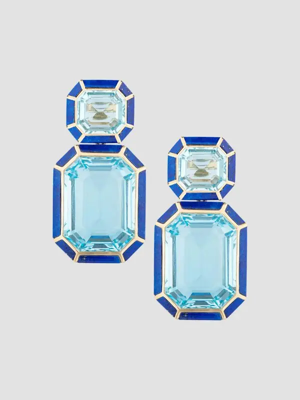 Goshwara Mélange 18k Yellow Gold Topaz & Lapis Lazuli Drop Earrings - Blue