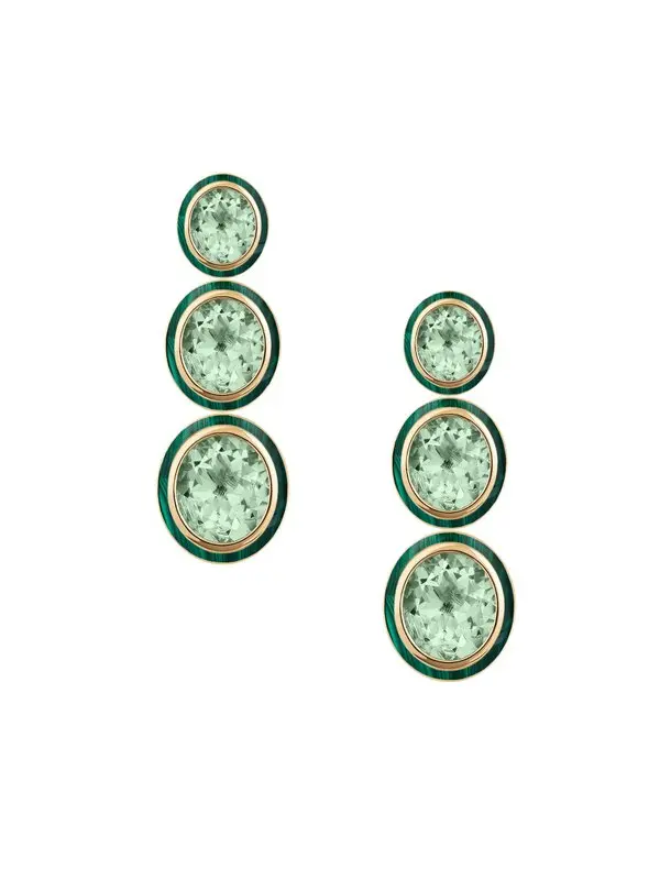 Goshwara Mélange 18k Yellow Gold & Malachite Triple Drop Earrings - Prasiolite