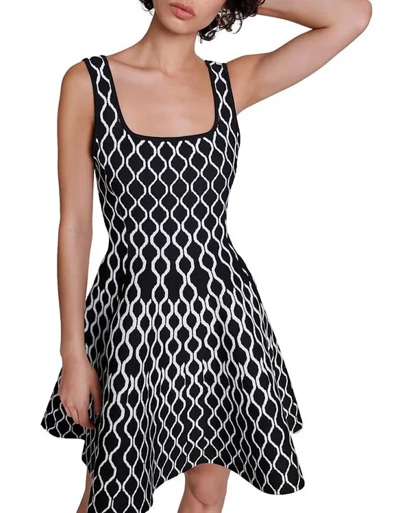Maje Graphic Knit Skater Dress - Black White