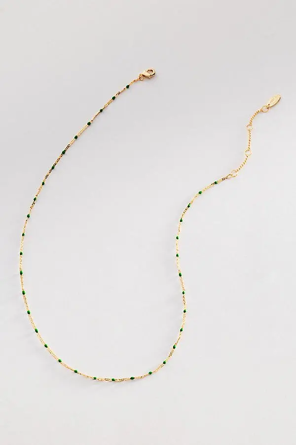 Anthropologie Delicate Bead Necklace - Green