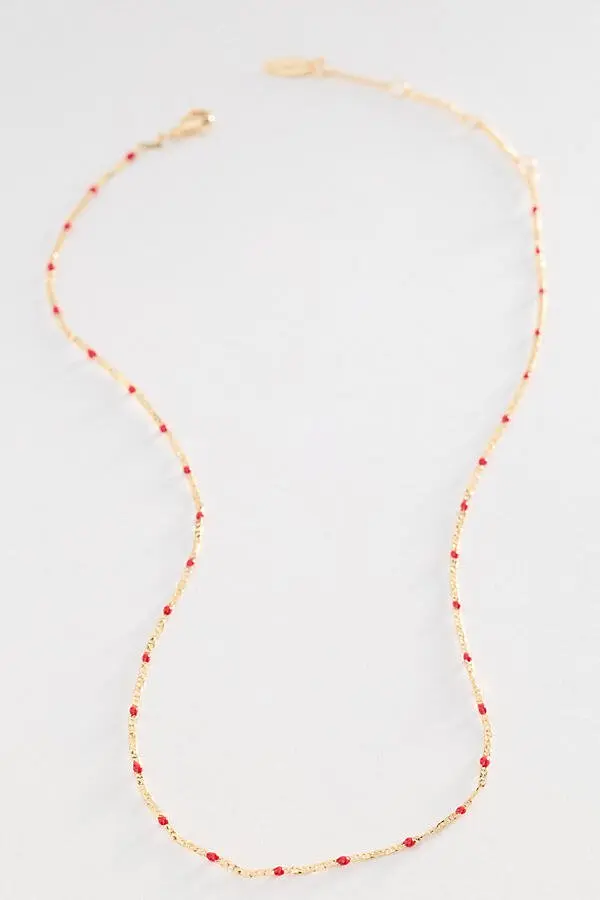 Anthropologie Delicate Bead Necklace - Red Pattern