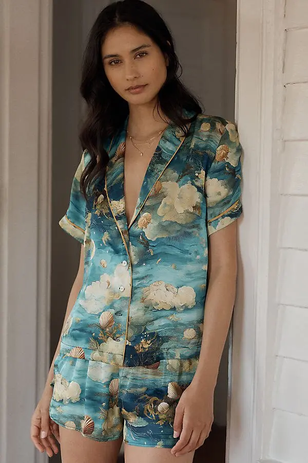 LYREBIRD Silky Pajama Top - Blue Pattern
