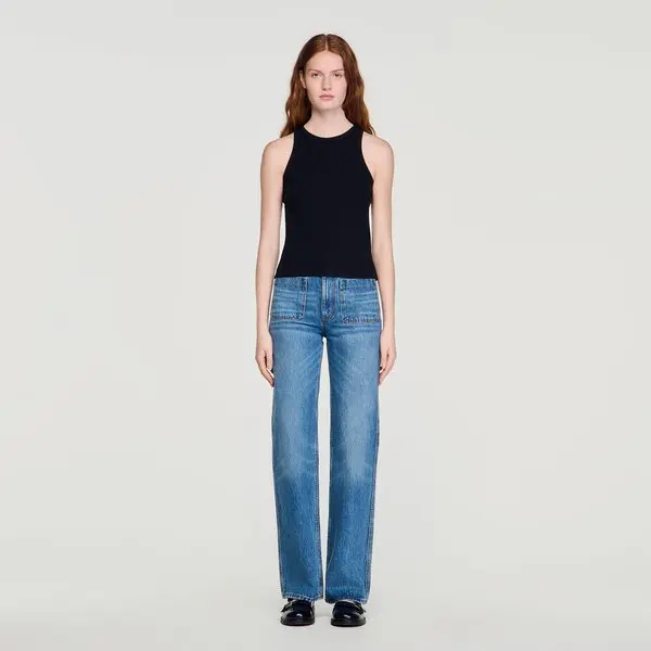 Sandro Embroidered Vest Top - Black