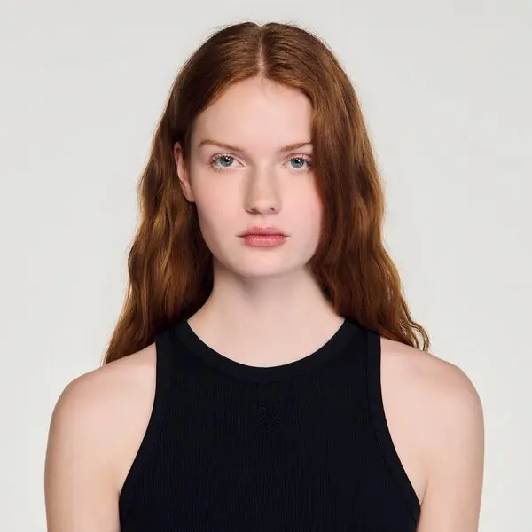 Sandro Embroidered Vest Top - Black