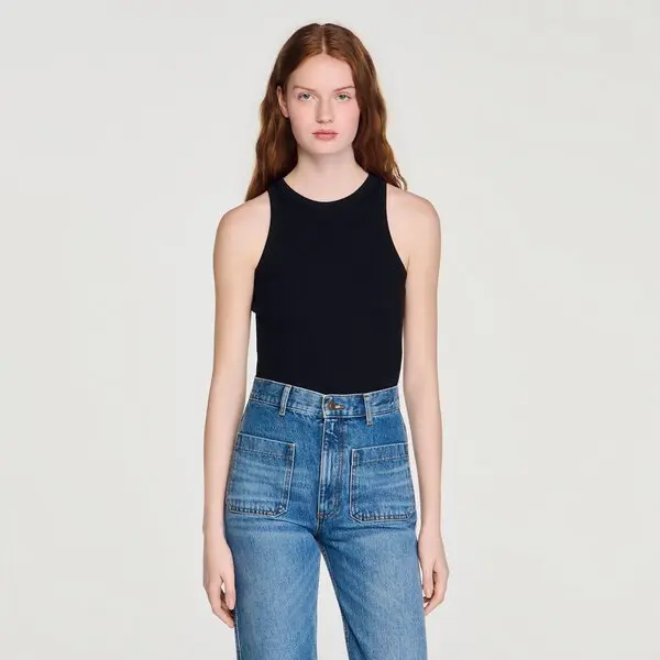 Sandro Embroidered Vest Top - Black