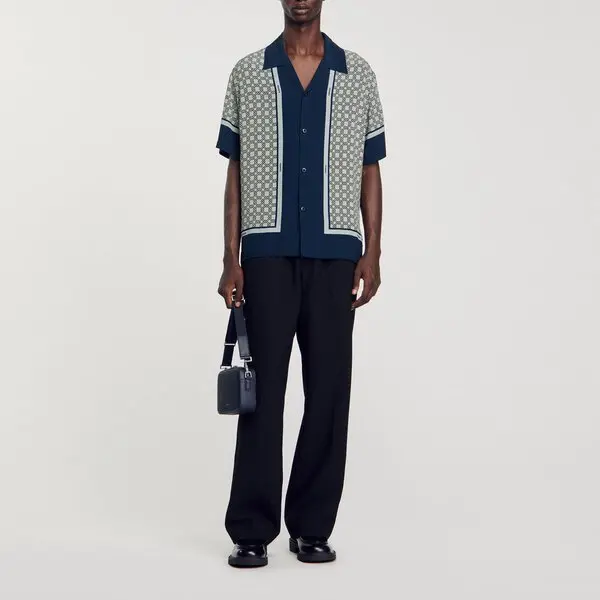 Sandro Short-sleeved Patterned Shirt - Dark Blue