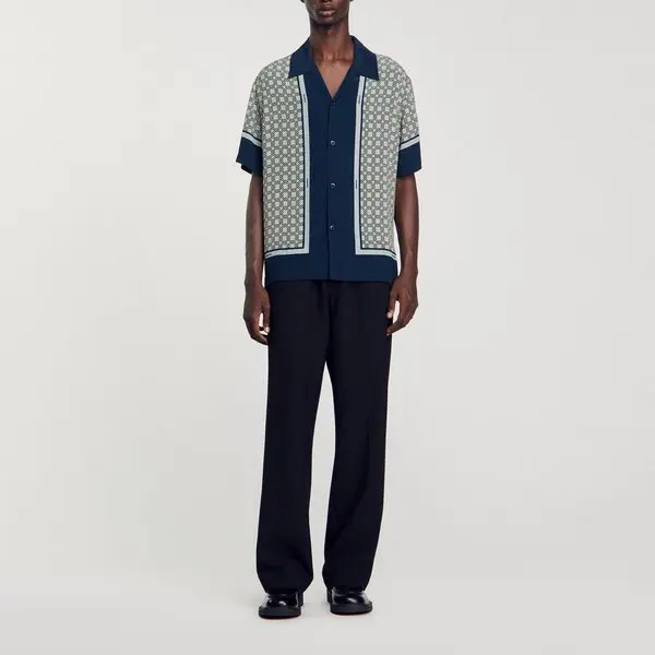 Sandro Short-sleeved Patterned Shirt - Dark Blue