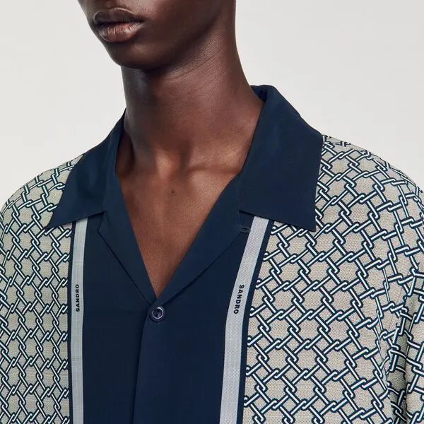 Sandro Short-sleeved Patterned Shirt - Dark Blue