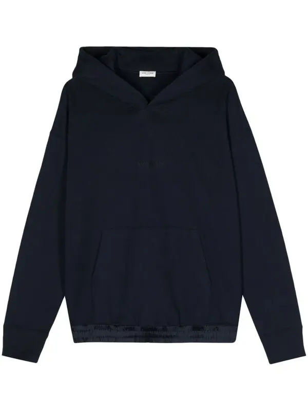 Saint Laurent Logo-embroidered Cotton Hoodie - Blue