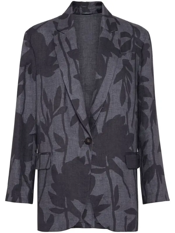 Brunello Cucinelli Linen Leaf Print Blazer