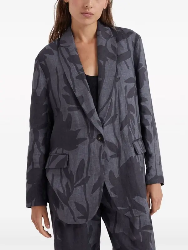 Brunello Cucinelli Linen Leaf Print Blazer