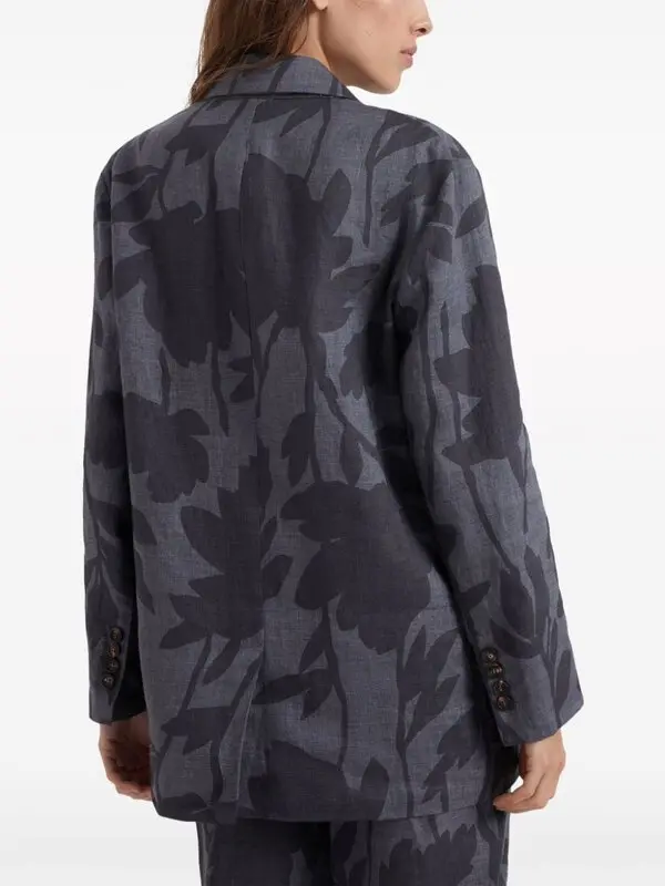 Brunello Cucinelli Linen Leaf Print Blazer