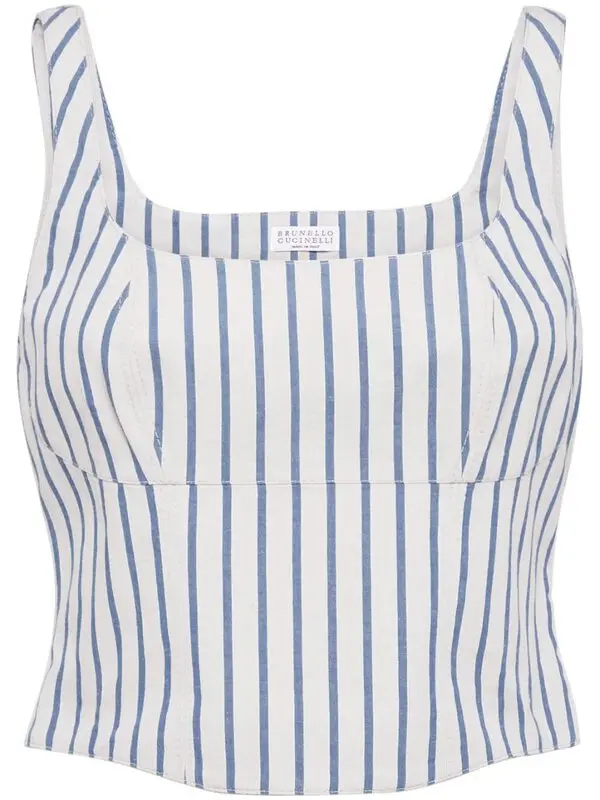 Brunello Cucinelli Striped Cotton-blend Cropped Top - White