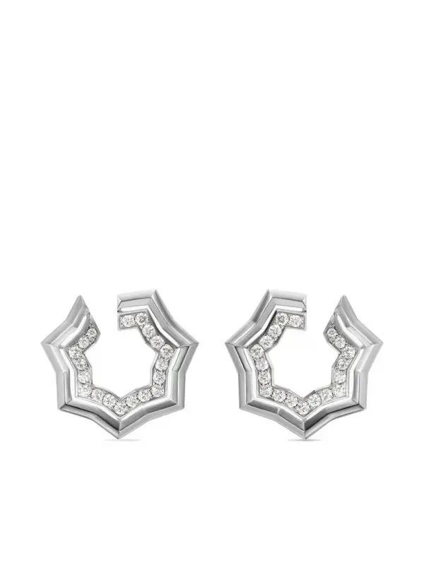 David Yurman Zig Zag Stax Diamond Hoop Earrings - Silver