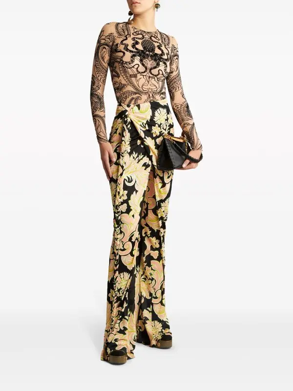 Etro Floral-print Sarong Skirt - Black