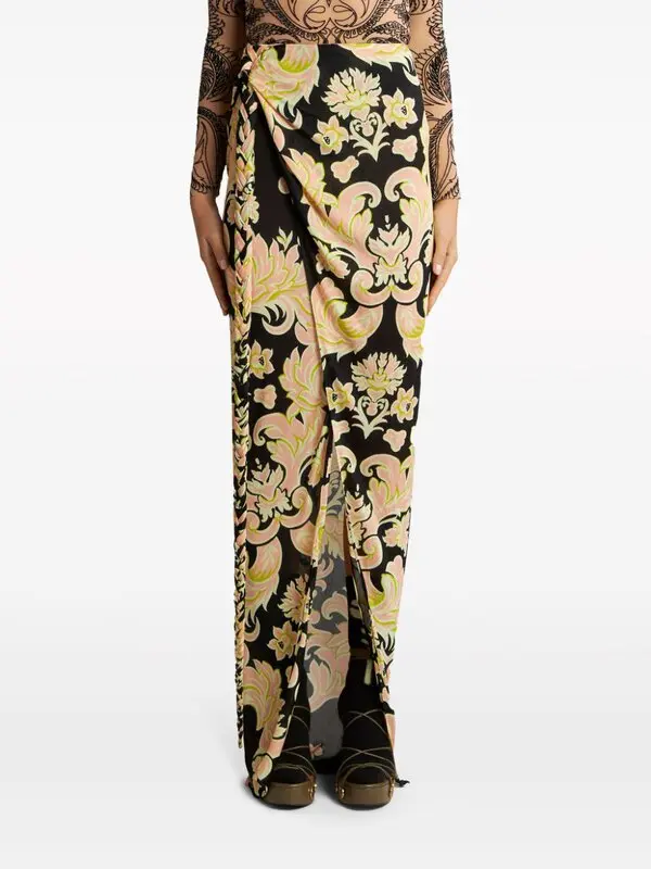 Etro Floral-print Sarong Skirt - Black