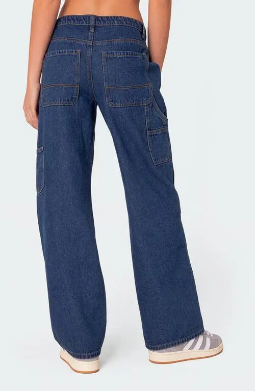 EDIKTED Ayla Low Rise Carpenter Jeans - Blue