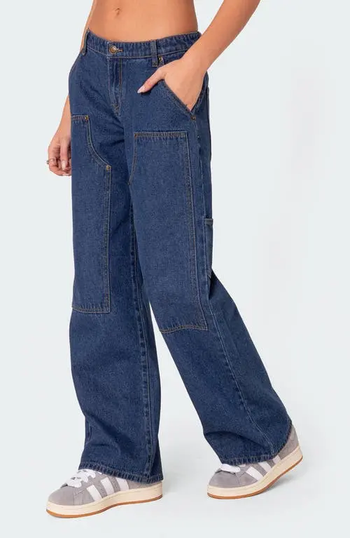 EDIKTED Ayla Low Rise Carpenter Jeans - Blue