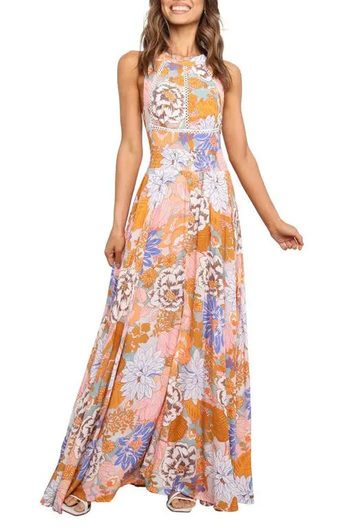 PETAL & PUP Newell Floral Halter Maxi Dress - Orange