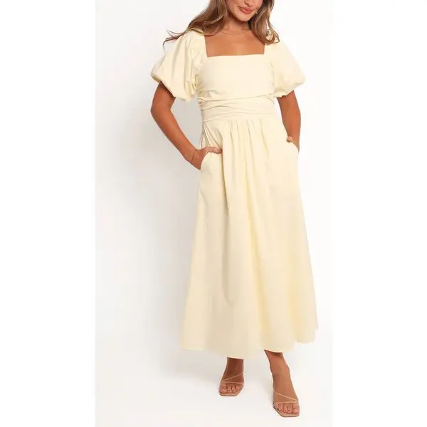 PETAL & PUP Puff Sleeve Midi Dress - Yellow