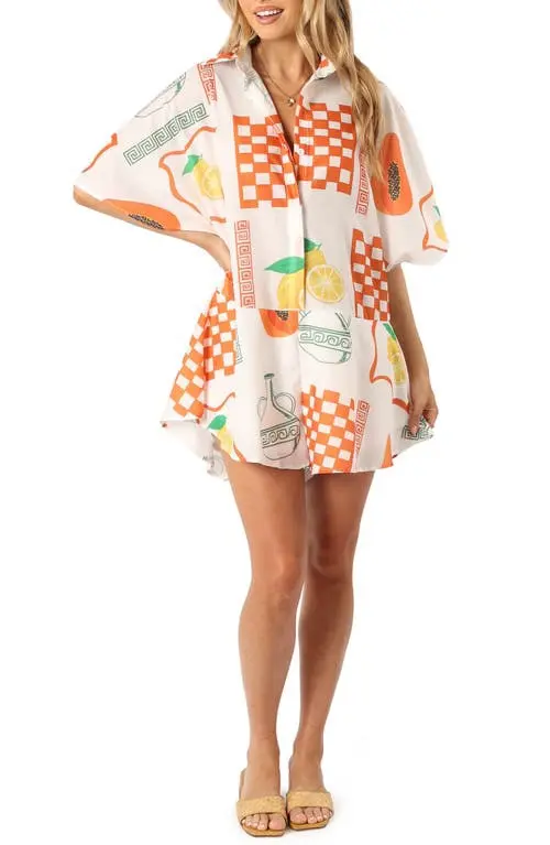 PETAL & PUP Sebastian Fruit Print Romper - White Orange