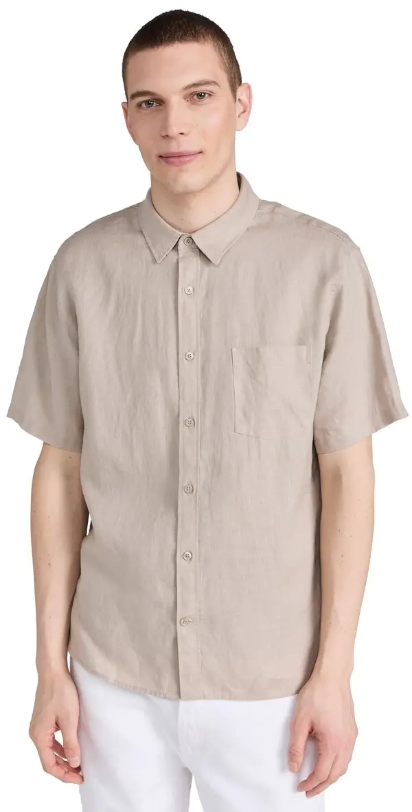 Vince Linen Short Sleeve Shirt - Pumice Rock