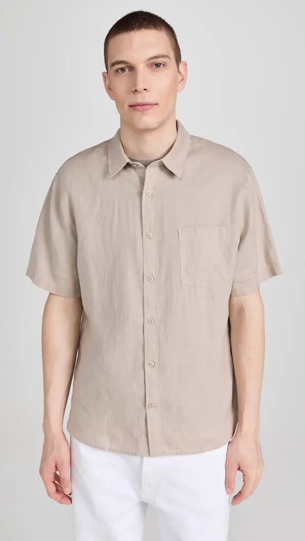 Vince Linen Short Sleeve Shirt - Pumice Rock