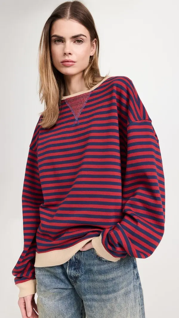 Free People Striped Crewneck Sweatshirt - Nautical Combo