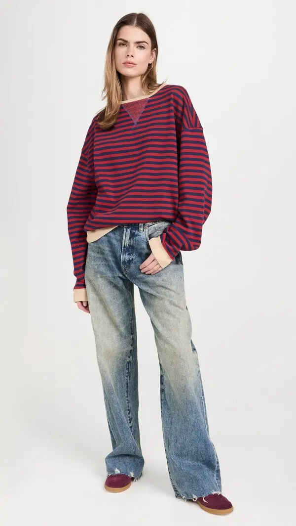 Free People Striped Crewneck Sweatshirt - Nautical Combo
