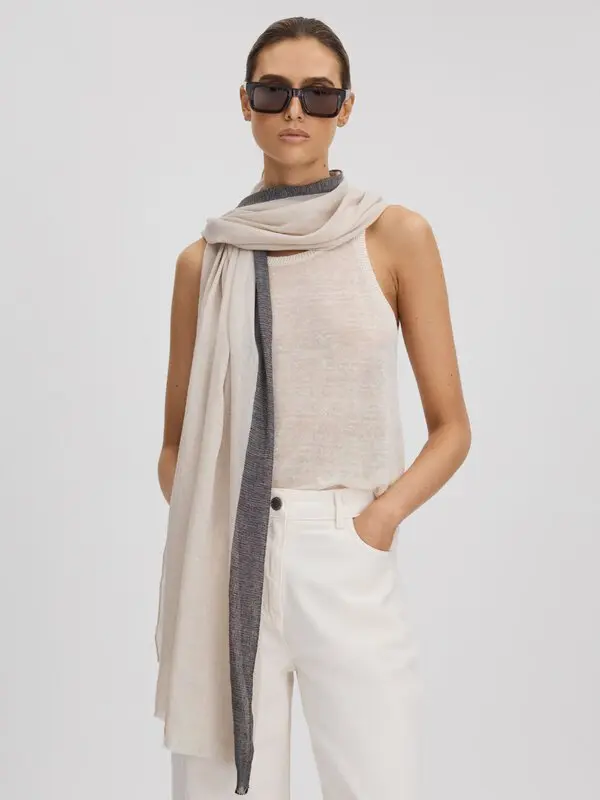 REISS Beatrix Modal-linen Striped Scarf - Black