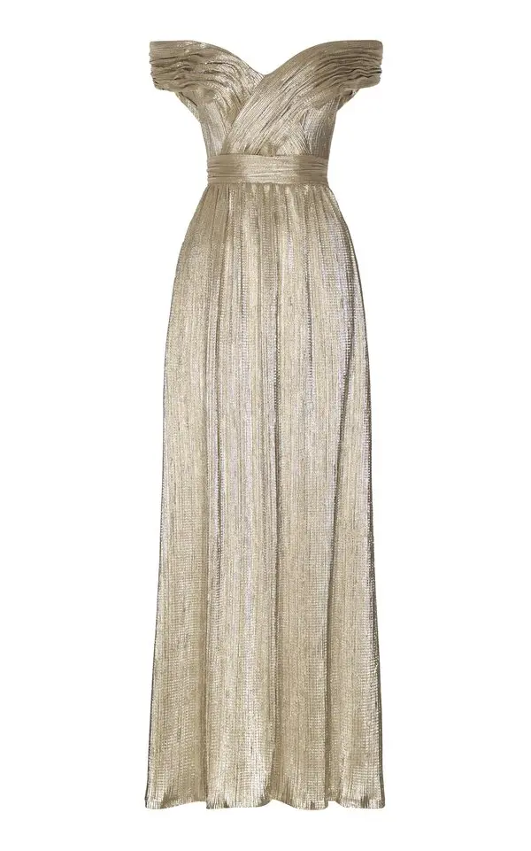Andres Otalora Montenegro Metallic Plissé Maxi Dress - Gold