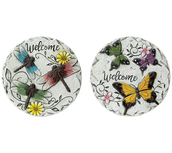 GLITZHOME 9.75' Butterflies & Dragonflies Stepp Ing Stones S/2 - One-color