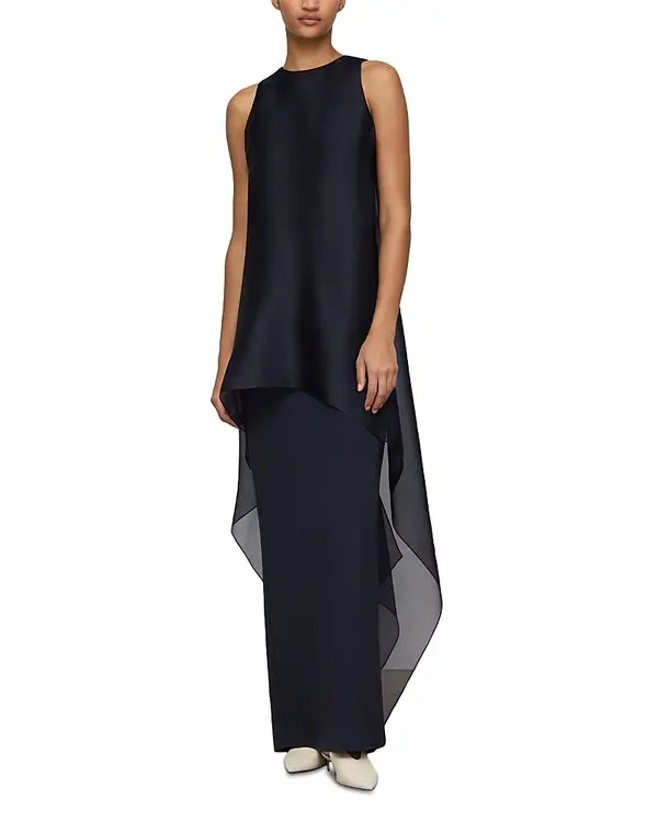 Lafayette 148 New York Silk Sleeveless Overlay Gown - Ink
