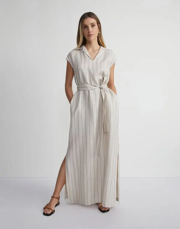 Lafayette 148 New York Pinstripe Linen Popover Dress In Beige - 40% Off |  Editorialist