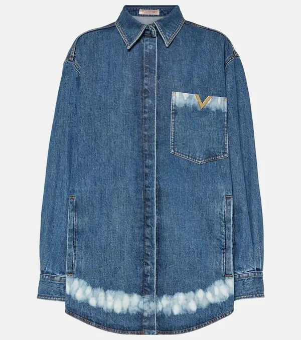 Valentino Garavani Vgold Distressed Denim Shirt - Blue