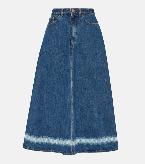 Valentino Garavani Vgold Distressed Denim Midi Skirt