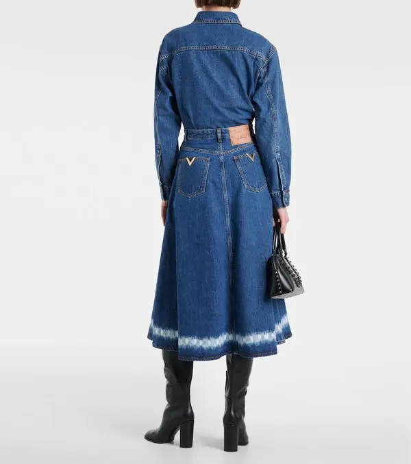 Valentino Garavani Vgold Distressed Denim Midi Skirt