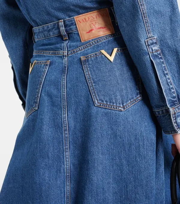 Valentino Garavani Vgold Distressed Denim Midi Skirt