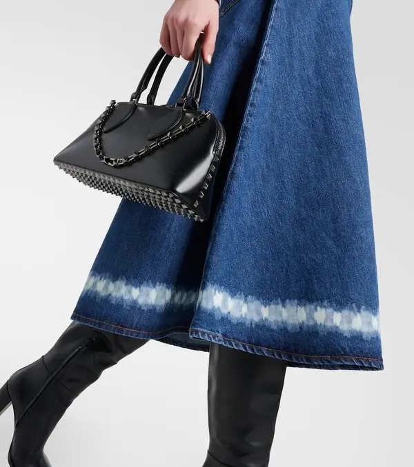 Valentino Garavani Vgold Distressed Denim Midi Skirt