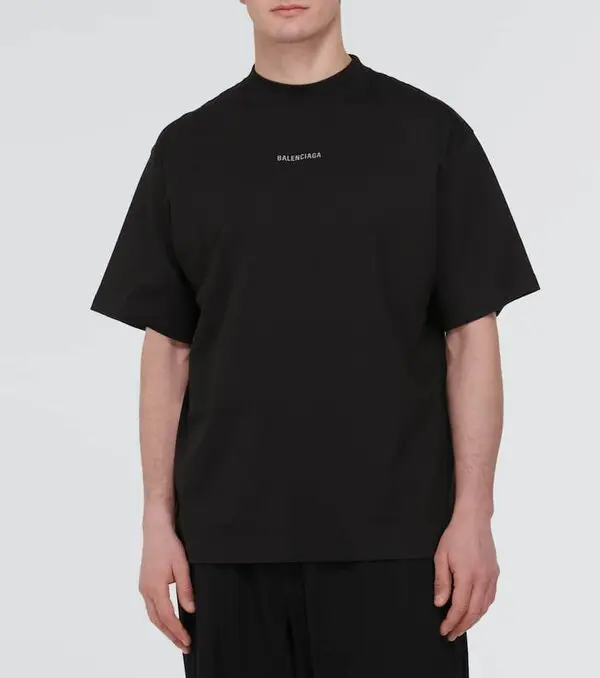 Balenciaga Logo Cotton Jersey T-Shirt - Black | Editorialist